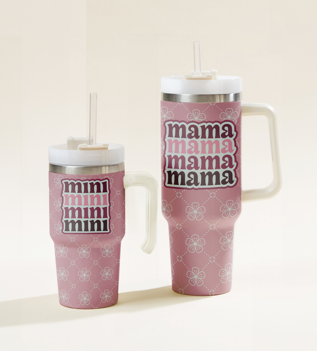 MAMA and MINI Bundle (40oz, 20oz, Pink, Flowers) – The Mum Crew